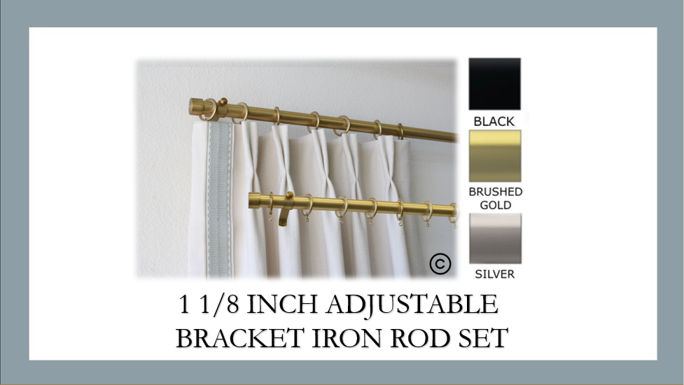 Iron 1 1/8 Inch Round Drapery Rod Set - Includes Curtain Rod, Adjustab ...