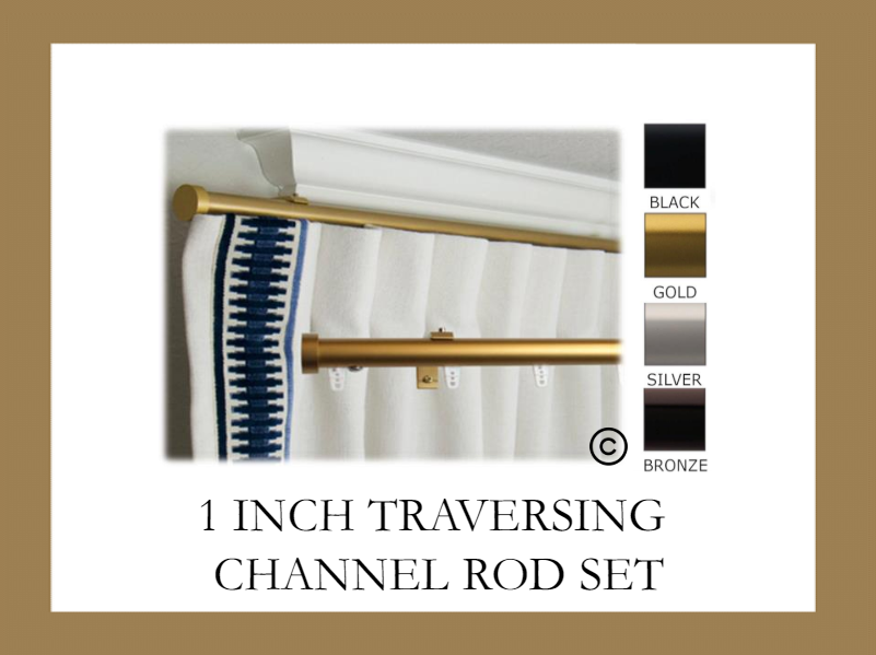 1 Inch Traversing Channel Track Round Drapery Rod Set- Includes Curtai ...